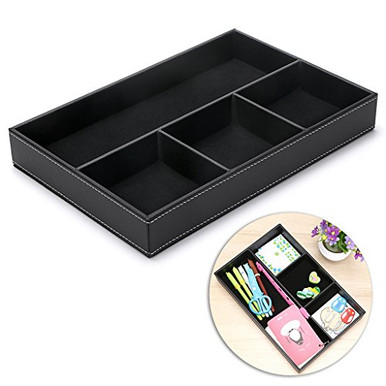 BTSKY 4 slots Desk Drawer Organizer, PU Leather Drawer Storage ...