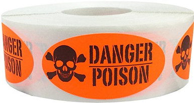 Danger Poison Labels Fluorescent Red 1 x 2 Inch Oval 500 Total Stickers ...
