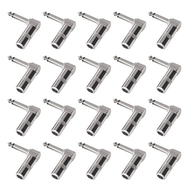 20 Pack 1/4' 90 Degree Angle Plugs TS Mono Heavy Duty Style for Speaker Cables, Patch Cables ...