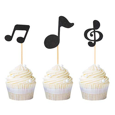 Newqueen 24 Pack Music Note Cupcake Toppers Black Glitter Musical ...