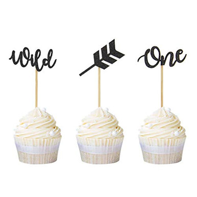 Newqueen 24 Pack Wild One Arrow Cupcake Toppers Black Glitter Boho ...
