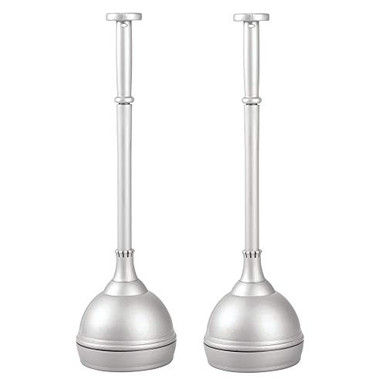 mDesign Plastic Bathroom Toilet Bowl Plunger Set with Lift & Lock Cover ...