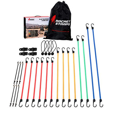 ROCKET STRAPS | New & Improved Design | (28PC) Flat Bungee Cords with ...