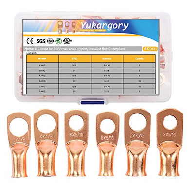 UL Listed Copper Wire Battery Lugs,40pcs 6 Types Heavy Duty Battery ...