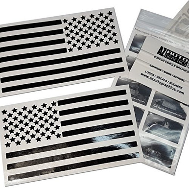 Az Auto Graphics (Black 4" x 7") Two US American Flag Decal Sticker Die ...