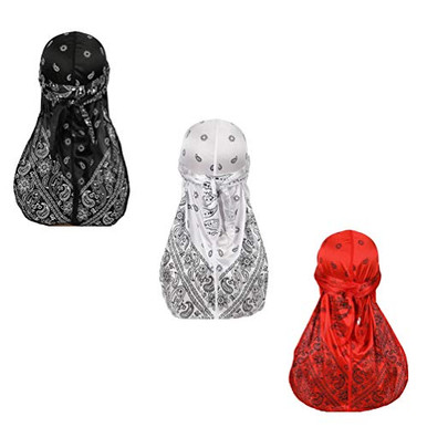Premium Amoeba Satin Silky Durags with Long Tail Colorful 360 Waves Cap ...