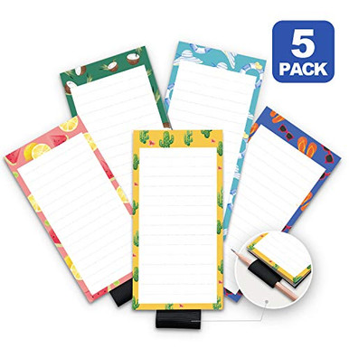 5 Pack Magnetic Notepads for Fridge with Pen Holder, Full Magnet Back ...