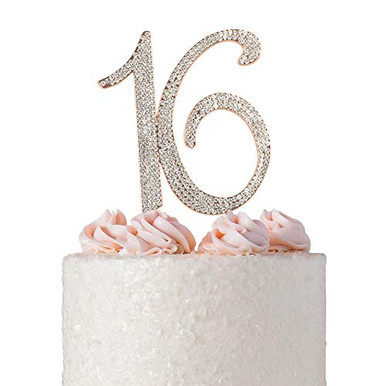 Sweet 16 ROSE GOLD Cake Topper | Premium Crystal Rhinestone Diamond ...