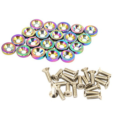 JDMSPEED 20 Pcs Neo Chrome CNC Billet Aluminum Fender Washer Engine Bay ...