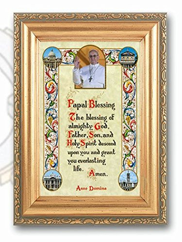 POPE FRANCIS Blessing Antique Gold Frame Carved Edge Under Glass 5x7 ...