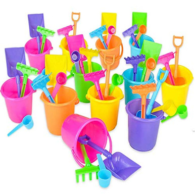 Mini Beach Bucket and Shovel Set - (Pack of 12) Party Favor Sand Box ...