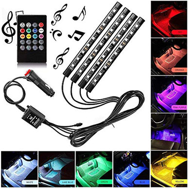 Sanhezhong Car LED Strip Light, 4pcs 36 LED DC 12V Multicolor Music Car ...