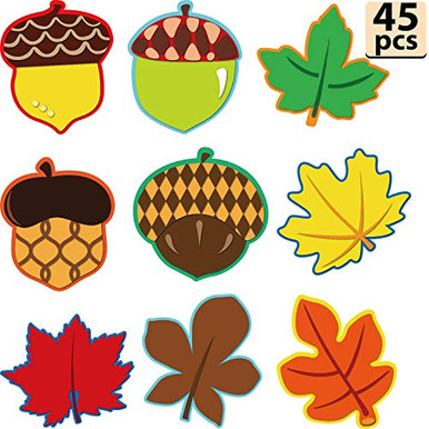 45 Pieces Maple Leaves and Acorns Colorful Cut-Outs Versatile Classroom ...