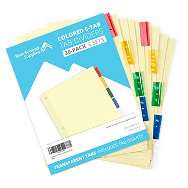 Blue Summit Supplies 5-Tab Binder Dividers, Manila Paper with ...