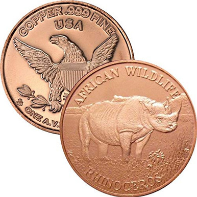 African Wildlife Series 1 oz .999 Pure Copper Round/Challenge Coin ...