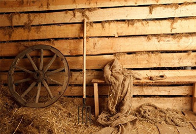 OFILA Farm Barn Backdrop 7x5ft Photography Background Wheel Haystack ...