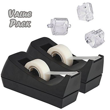 Desktop Tape Dispenser, 2-Pack, Non-Skid Base - with 3 Extra Tape ...
