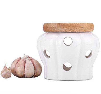 Garlic Keeper Vented Ceramic Storage Container White Stoneware with ...