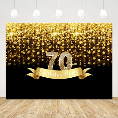 Happy 70th Birthday Backdrops for Party Black and Gold 70 Birthday ...