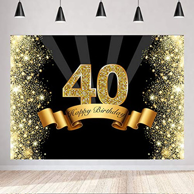 Happy 40th Birthday Backdrop 7X5FT Gold and Black 40th Birthday ...