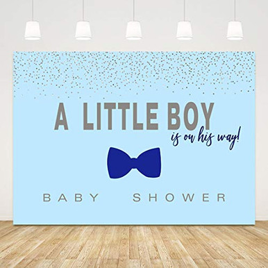 Blue Baby Shower Backdrop Boy Babyshower Backgrounds 7x5ft Glitter Bow ...