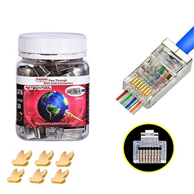 RJ45 Shielded Cat5 CAT6 Connector 8P8C End Pass Through Plugs Gold Plated (50 Packs ...