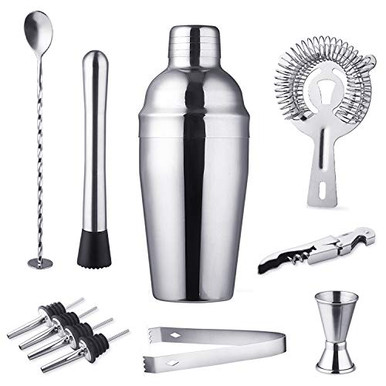 Cocktail Shaker Set 11 Piece, 18oz Stainless Steel Bartender Kit ...