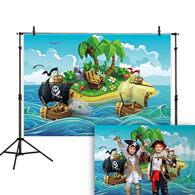 Allenjoy 7x5ft Pirate Backdrop Treasure Island Sea Coconut Tree Blue ...