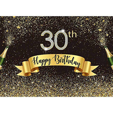Allenjoy 7x5ft Happy 30th Birthday Black and Gold Backdrop Shiny ...
