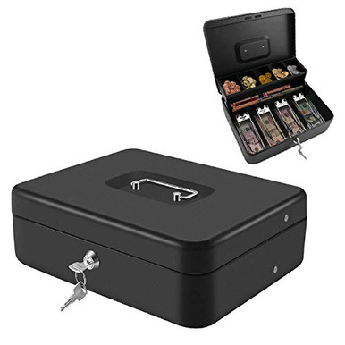 Flexzion Cash Box with Key Lock and Money Coin-Tray Steel Money Lock ...