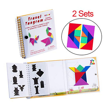 JCREN Magnetic Tangram Puzzles Travel Game with 7 Small Colorful Simple ...