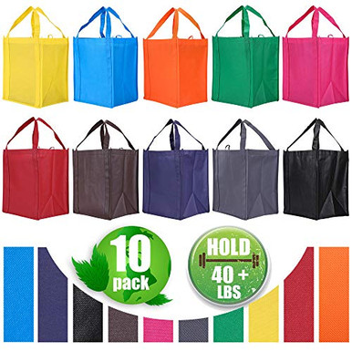 10 Pack Reusable Reinforced Handle Grocery Bags - Heavy Duty Large ...