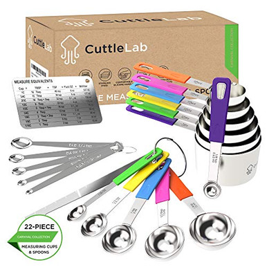 CuttleLab 22-Piece Stainless Steel Measuring Cups and Spoons Set, Tad ...