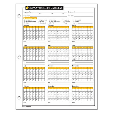 2020 Attendance Calendar - 50 Sheets/Package - On Cardstock Paper ...