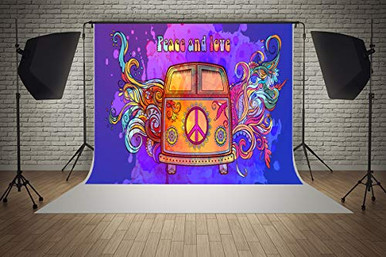 7ft(W) x 5ft(H) 60s 70s Peace and Love Music Backgrounds Vintage Car ...