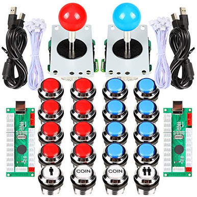 Fosiya 2 Player Arcade Joystick LED Chrome Buttons for PC Arcade ...