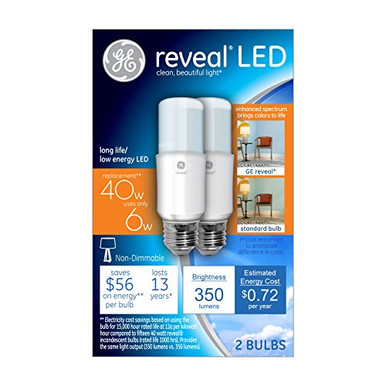 GE Lighting 36455 6 Watts Reveal LED Bright Stik Light Bulb with Medium ...