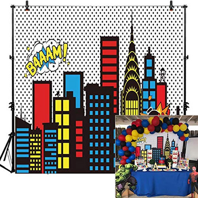 Allenjoy 8x8ft Superhero Themed Backdrops Super City Skyline Buildings ...