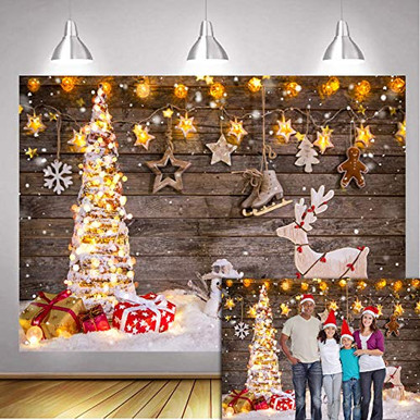 GYA 7x5 Rustic Wood Xmas Backdrop Gold Glitter Backdrops Wood Wall Snow ...