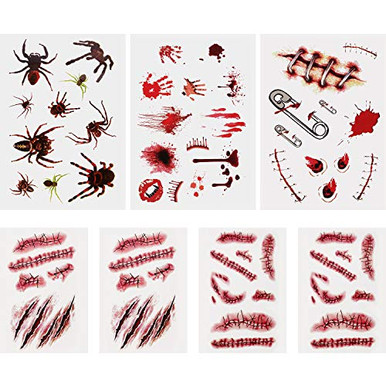Tatuo Halloween Bleeding Wound Scar Blood Temporary Tattoos Fake Bloody ...