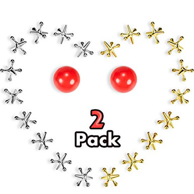 2 Set Jacks Game Toys Kit, Include 2 Pieces Red Rubber Balls and 20 ...