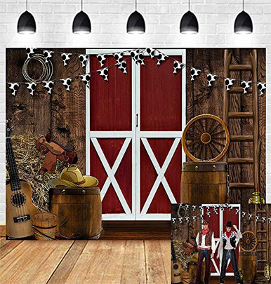 Country Western Barn Western Cowboy Scene Photography Backdrop Red Barn ...