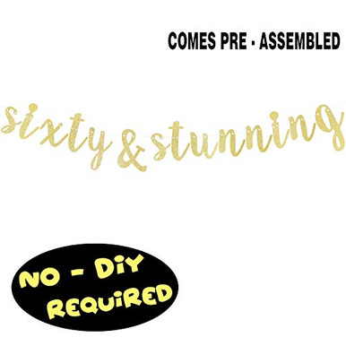 Sixty Stunning Gold Glitter Cursive Script Bunting Banner Cheers to ...