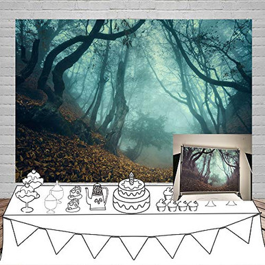 Laeacco 8x6.5ft Halloween Theme Backdrop Vinyl Twilight Misty Forest ...