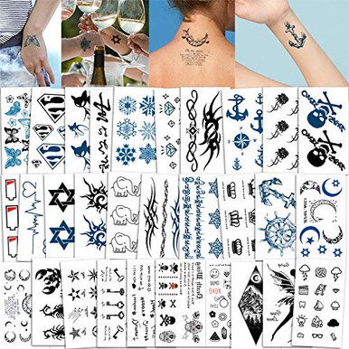 Konsait Temporary Tattoos for Men Boys Women Girls Kids30 Sheets Black ...