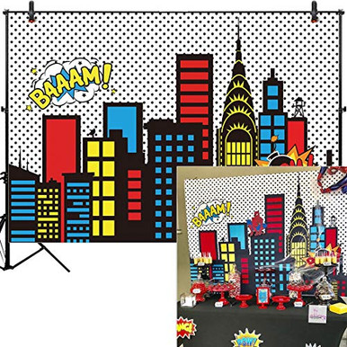 Allenjoy 10x8ft Superhero Themed Backdrops Super City Skyline Buildings ...
