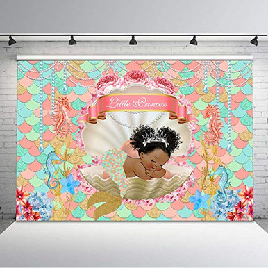 Mocsicka Mermaid Princess Baby Shower Backdrop Coral and Teal Mermaid ...