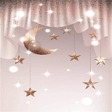 Leowefowa 8x8FT Baby Shower Backdrop Twinkle Stars String Moon Curtain ...