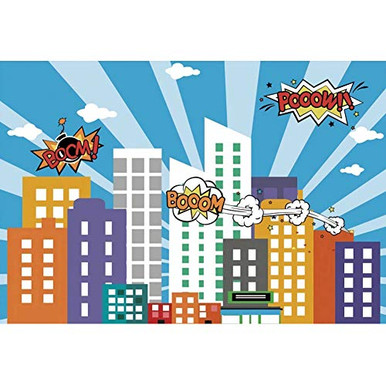 Renaiss 10x6.5ft Superhero City Backdrop Cartoon Style City Buildings ...