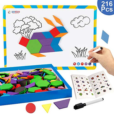 Vanmor 216PCS Magnetic Pattern Blocks Set with 298 Pattern Book Magnet ...